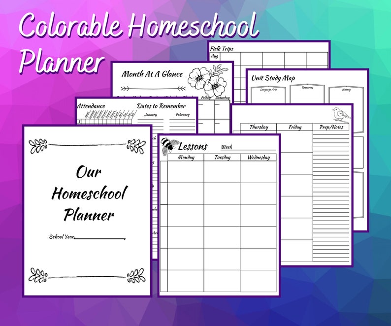 COLORABLE HOMESCHOOL PLANNER Digital Printable Complete - Etsy
