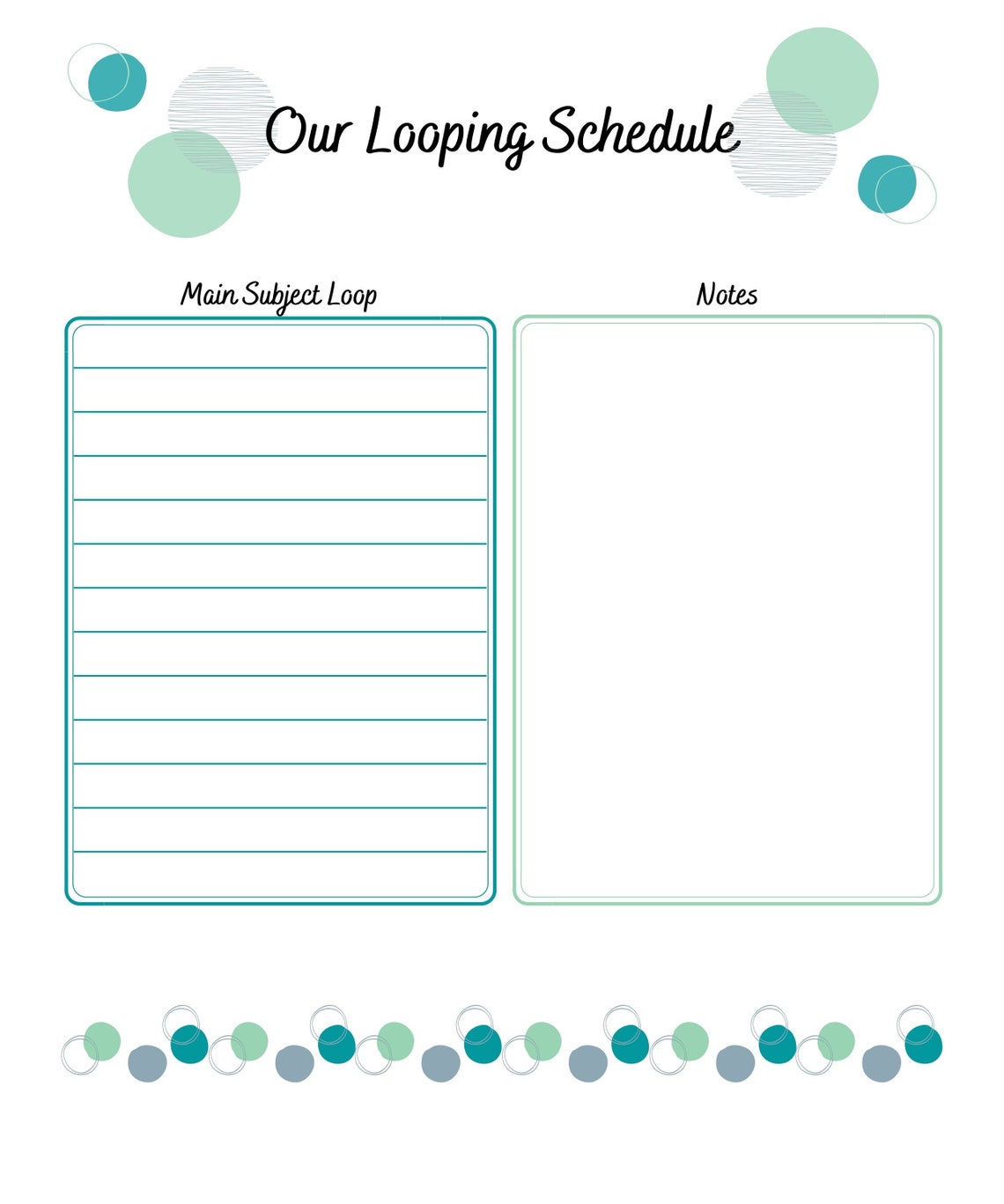 LOOPING SCHEDULE PLANNER | Homeschool Planner Printable | Rotating ...