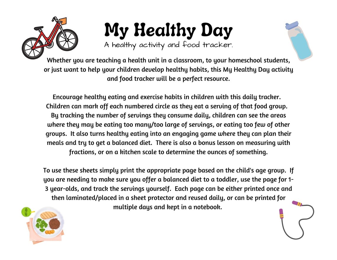 MY HEALTHY DAY | Healthy Food and Activity Tracker | Educational ...
