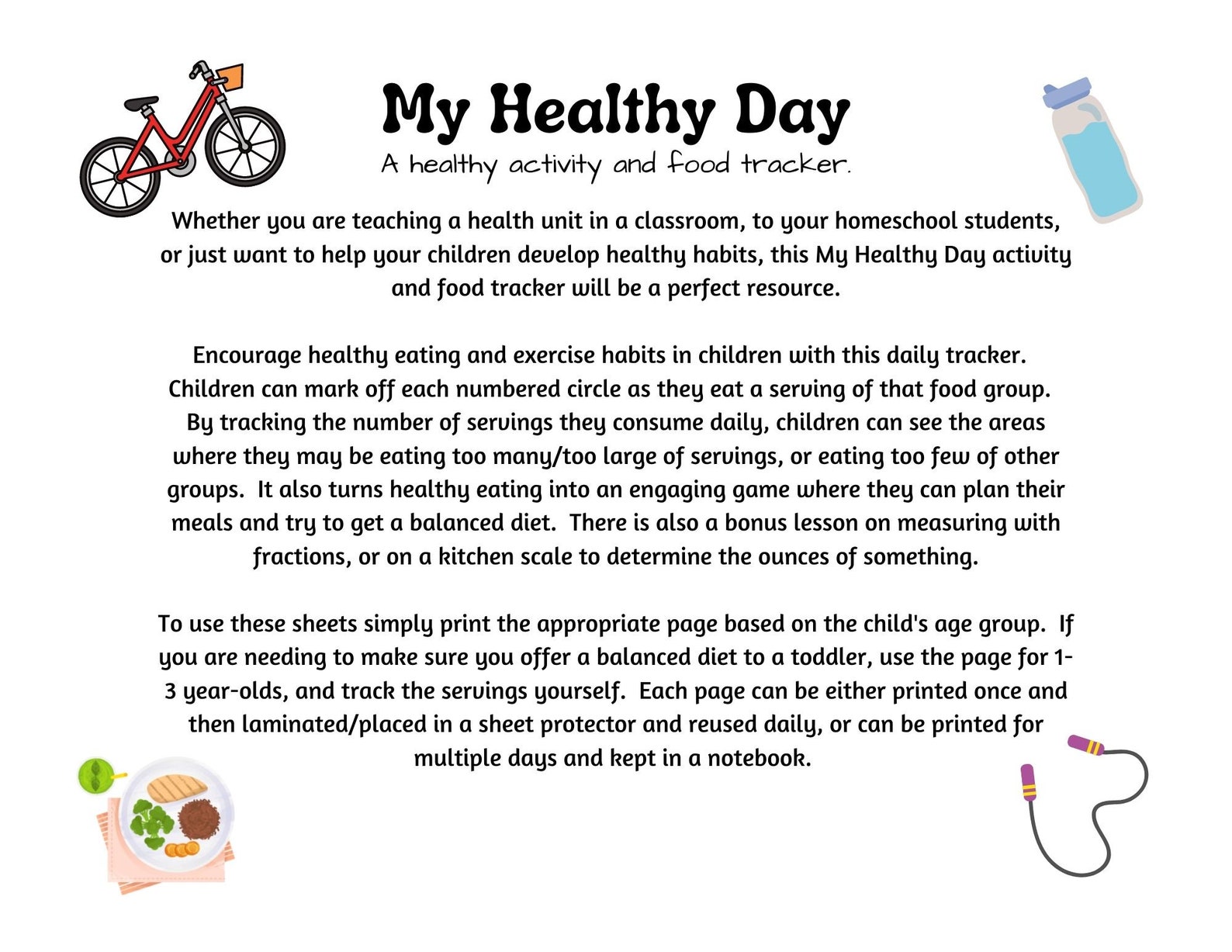 MY HEALTHY DAY | Healthy Food and Activity Tracker | Educational ...