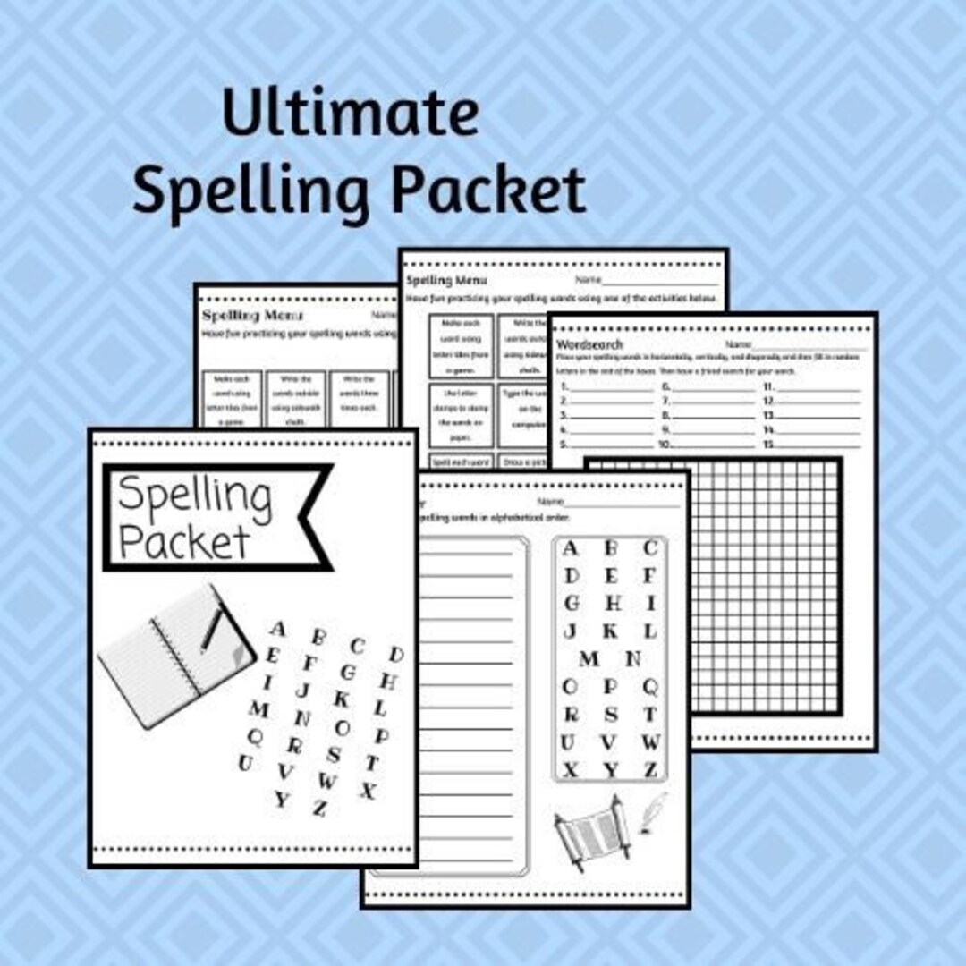 COMPLETE SPELLING PACKET | Homeschool | Elementary Spelling Menu ...