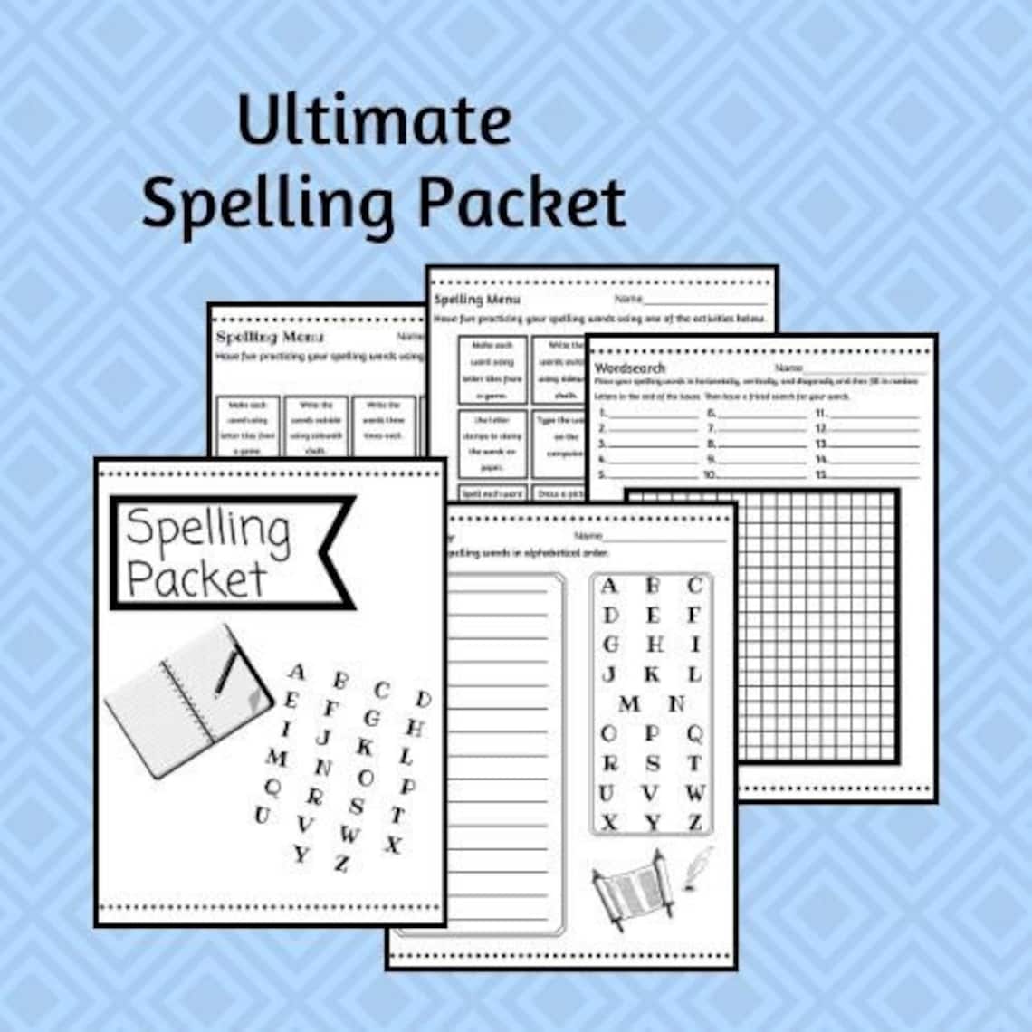 COMPLETE SPELLING PACKET | Homeschool | Elementary Spelling Menu ...