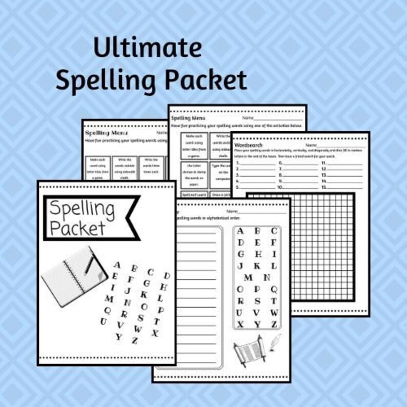 COMPLETE SPELLING PACKET | Homeschool | Elementary Spelling Menu ...