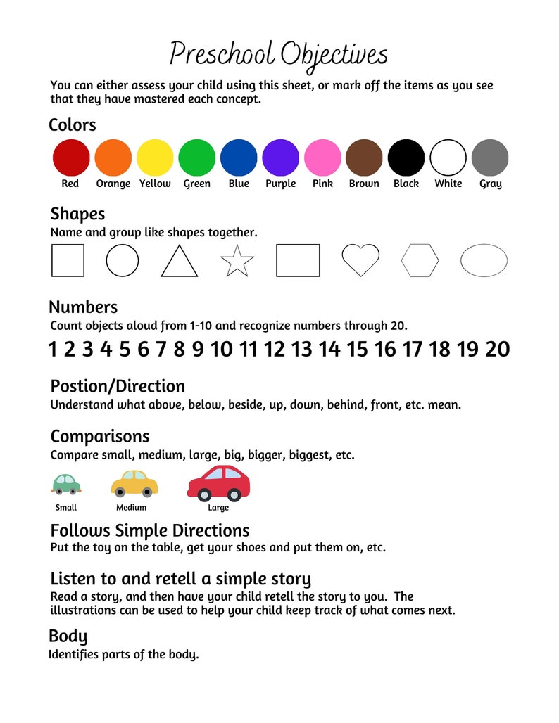 Preschool Skills Checklist: Homeschool Activity Ideas (PDF) - Etsy