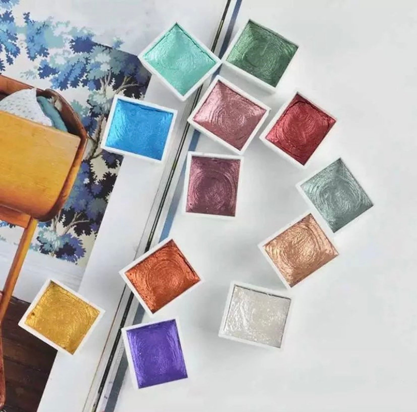 12 Colors Solid Watercolor Paints Set Textured Pearlescent - Etsy UK