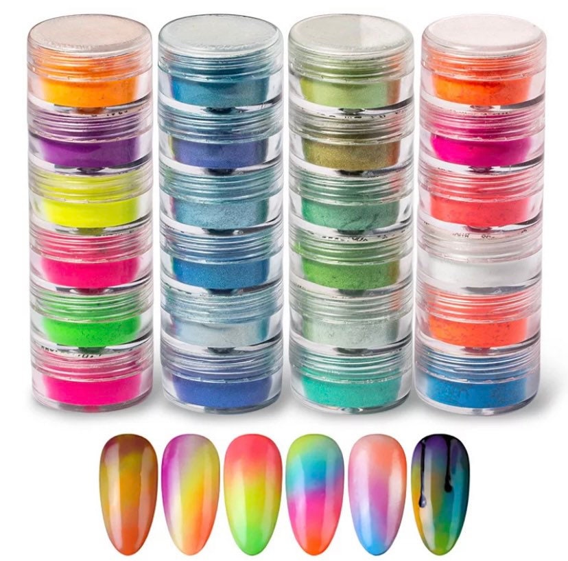 Stack of 6 Neon Pigment Powder Fluorescent Color Gradient | Etsy