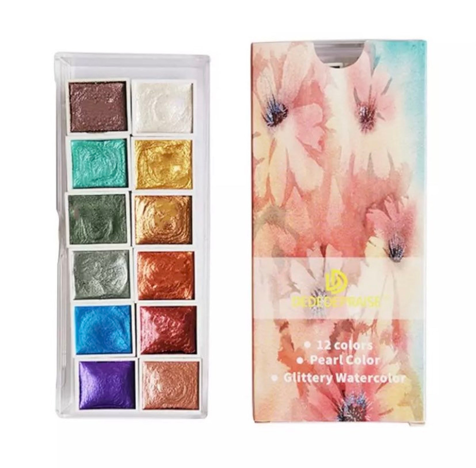 12 Colors Solid Watercolor Paints Set Textured Pearlescent - Etsy UK
