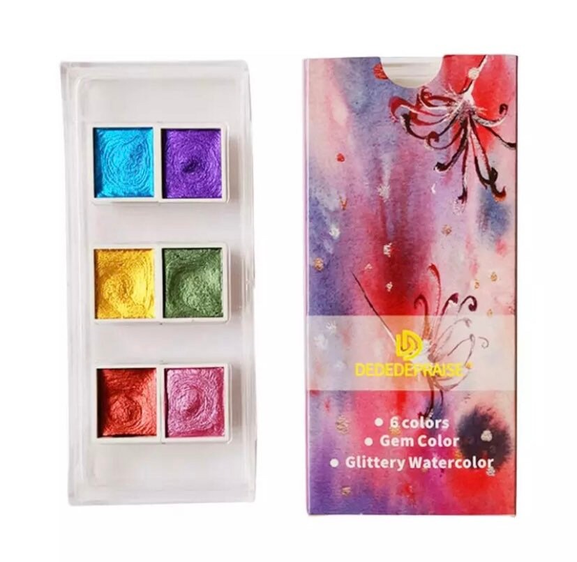 12 Colors Solid Watercolor Paints Set Textured Pearlescent - Etsy UK