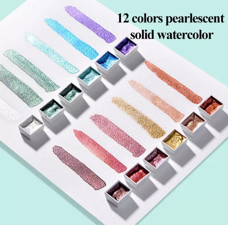 12 Colors Solid Watercolor Paints Set Textured Pearlescent Pigment ...