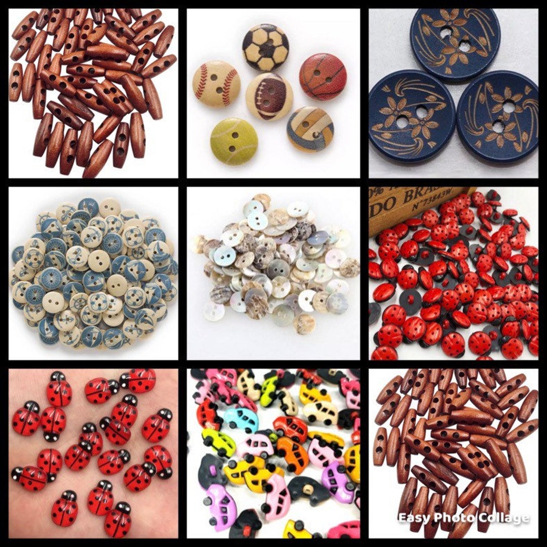 10 Buttons, Mixed Colours Kids Wooden, Resin, Plastic Buttons for ...
