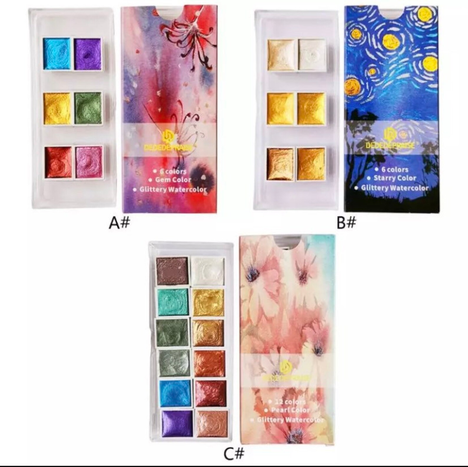 12 Colors Solid Watercolor Paints Set Textured Pearlescent - Etsy UK