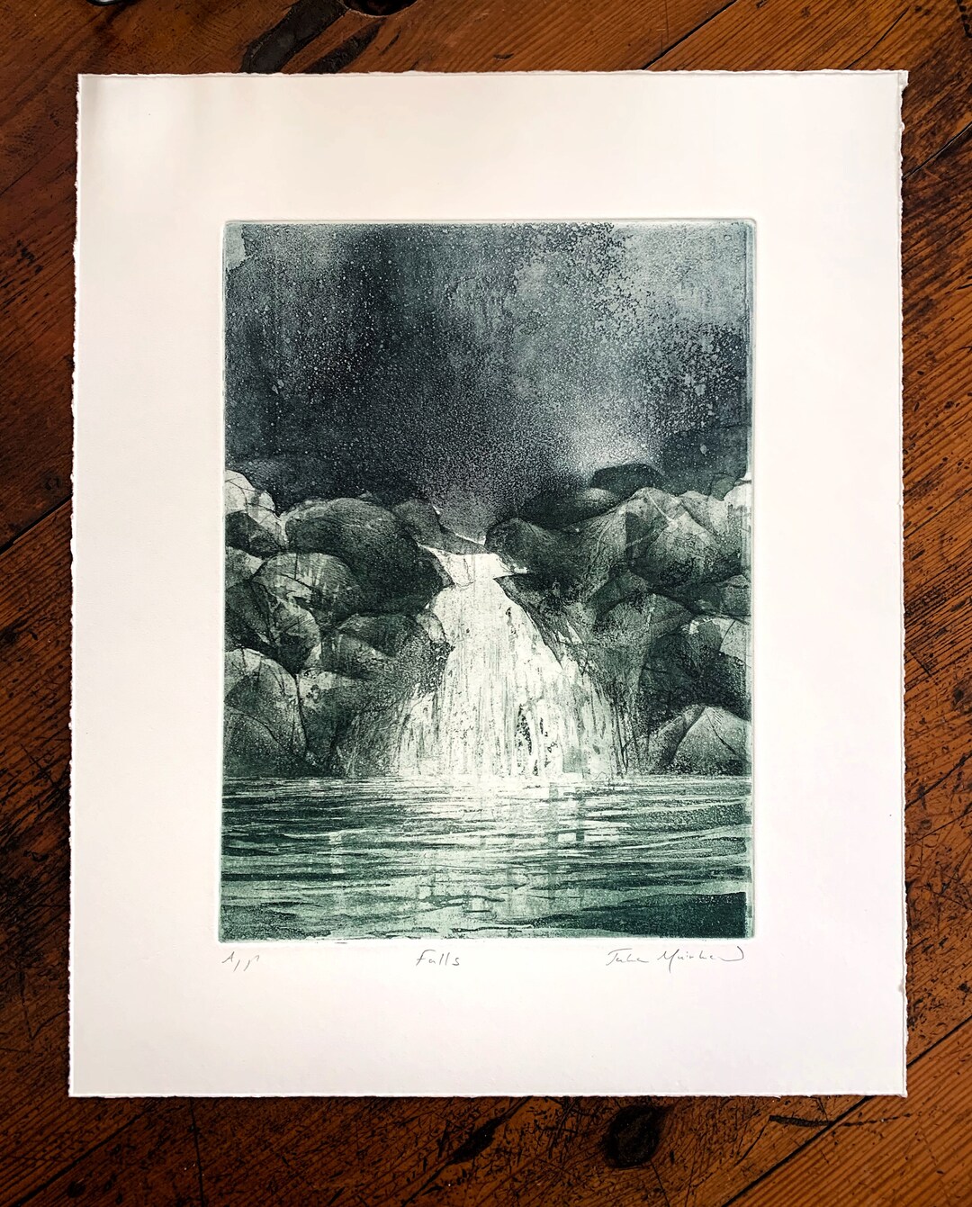 Original Etching, Fine Art Print, Intaglio by Jake Muirhead. Falls - Etsy