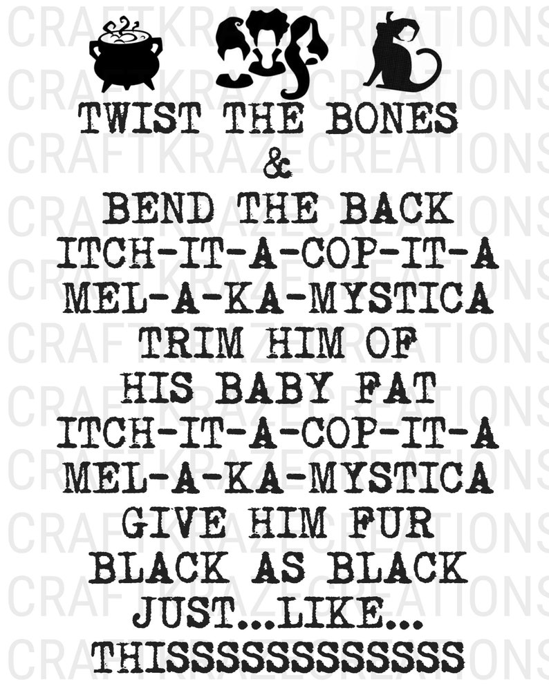 Hocus Pocus SVG Twist the Bones and Bend the Back Spell - Etsy