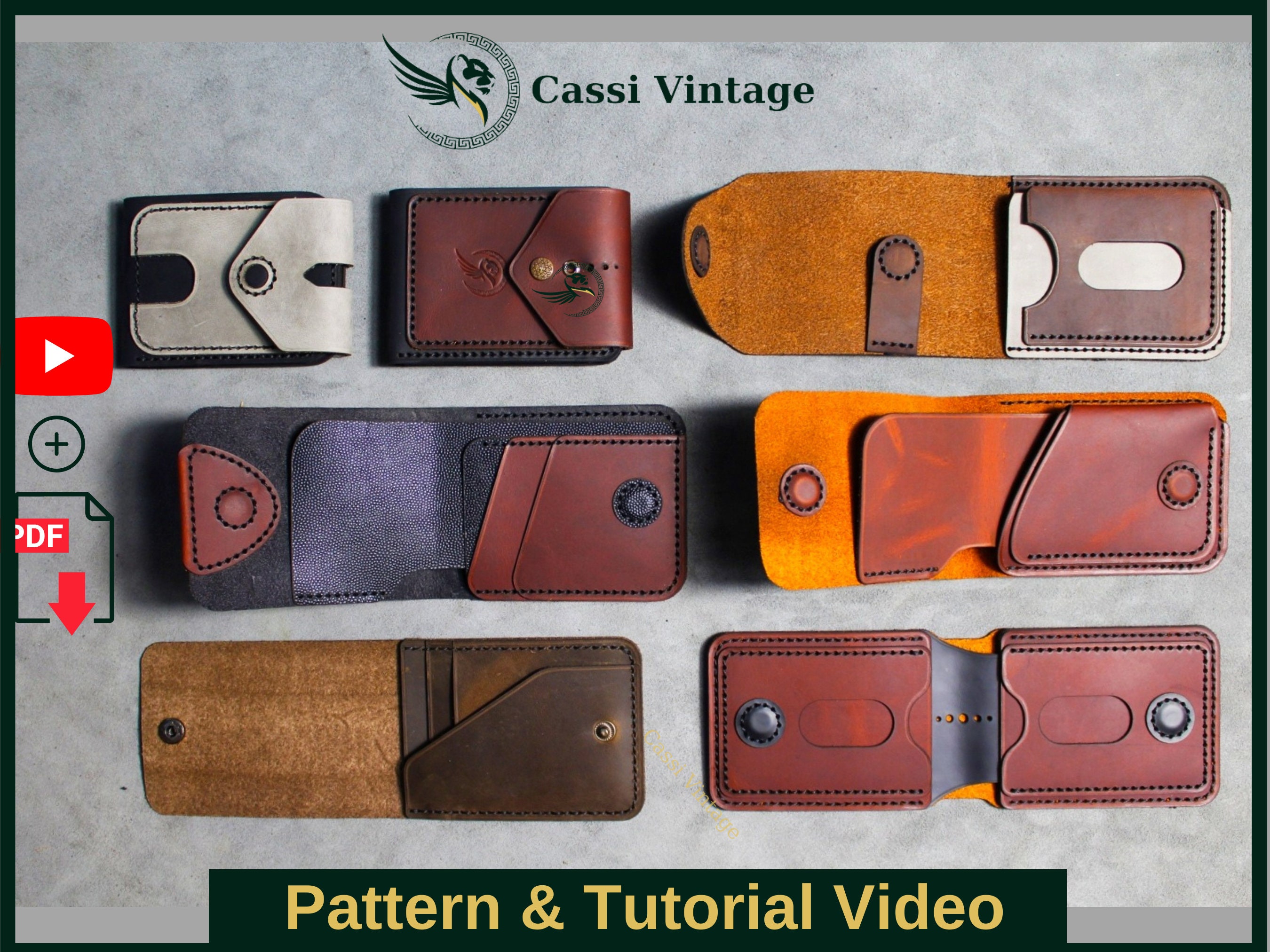 Set of 7 Leather Wallet Patterns Minimal Wallet Pattern - Etsy