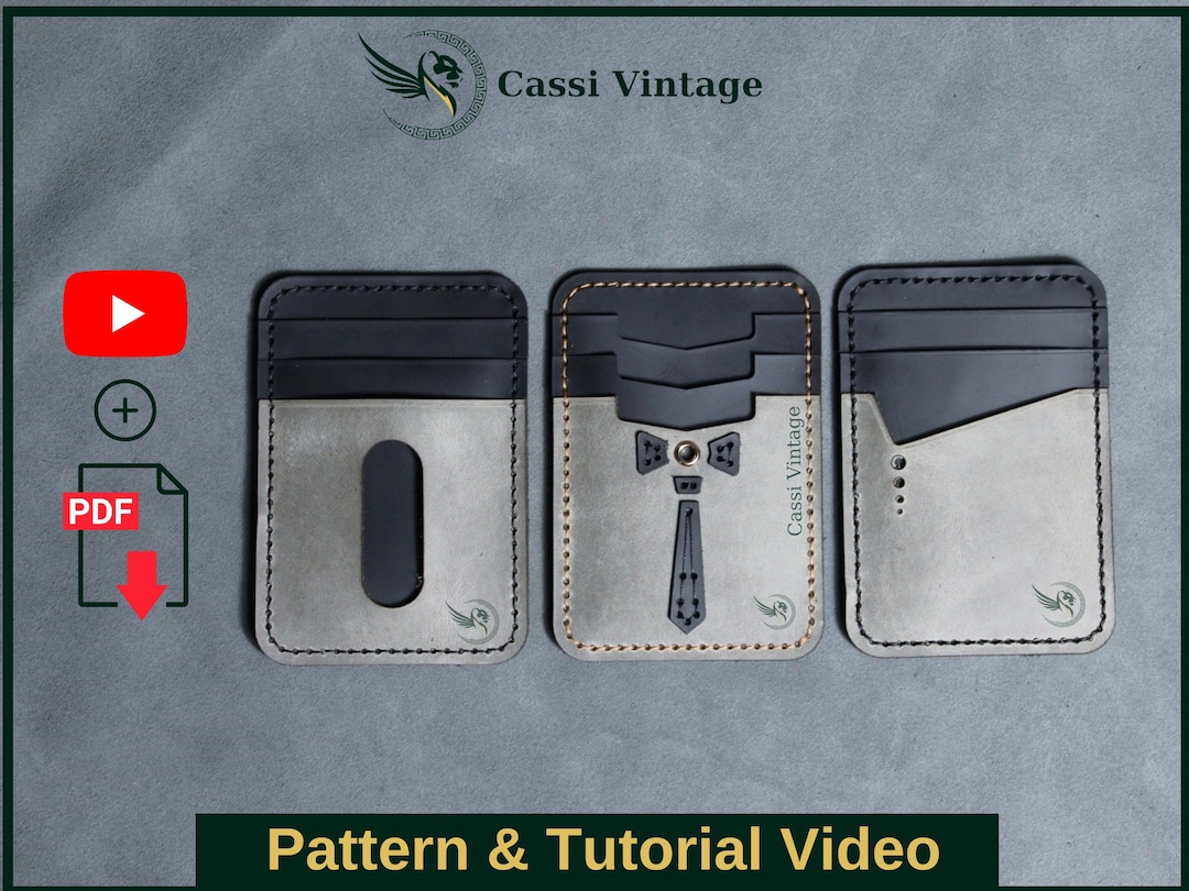 Set of 3 Leather Card Holder Patterns, Minimal Wallet Pattern, Leather ...