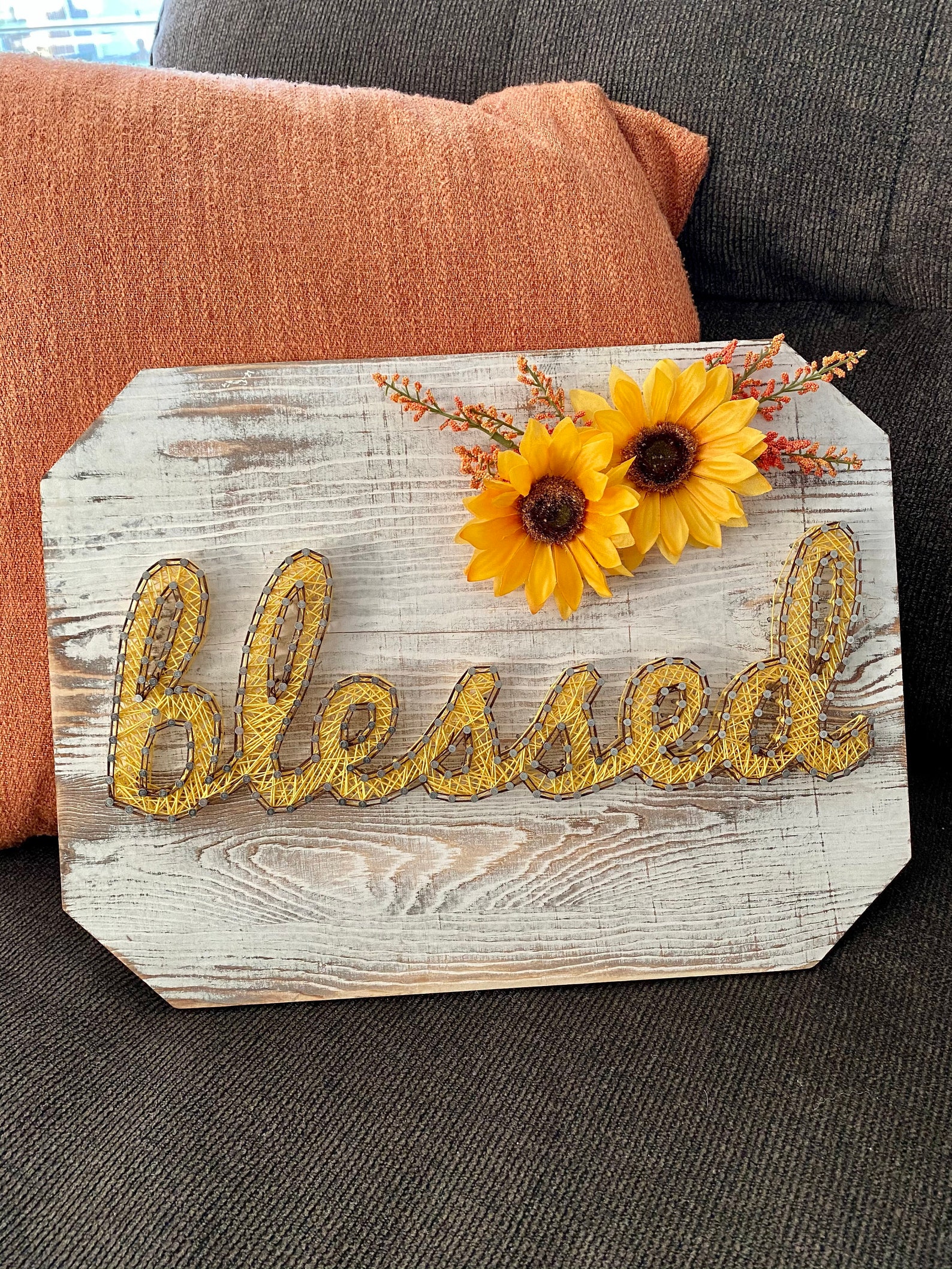 Blessed Sign String Art With Fall Faux Flowers - Etsy