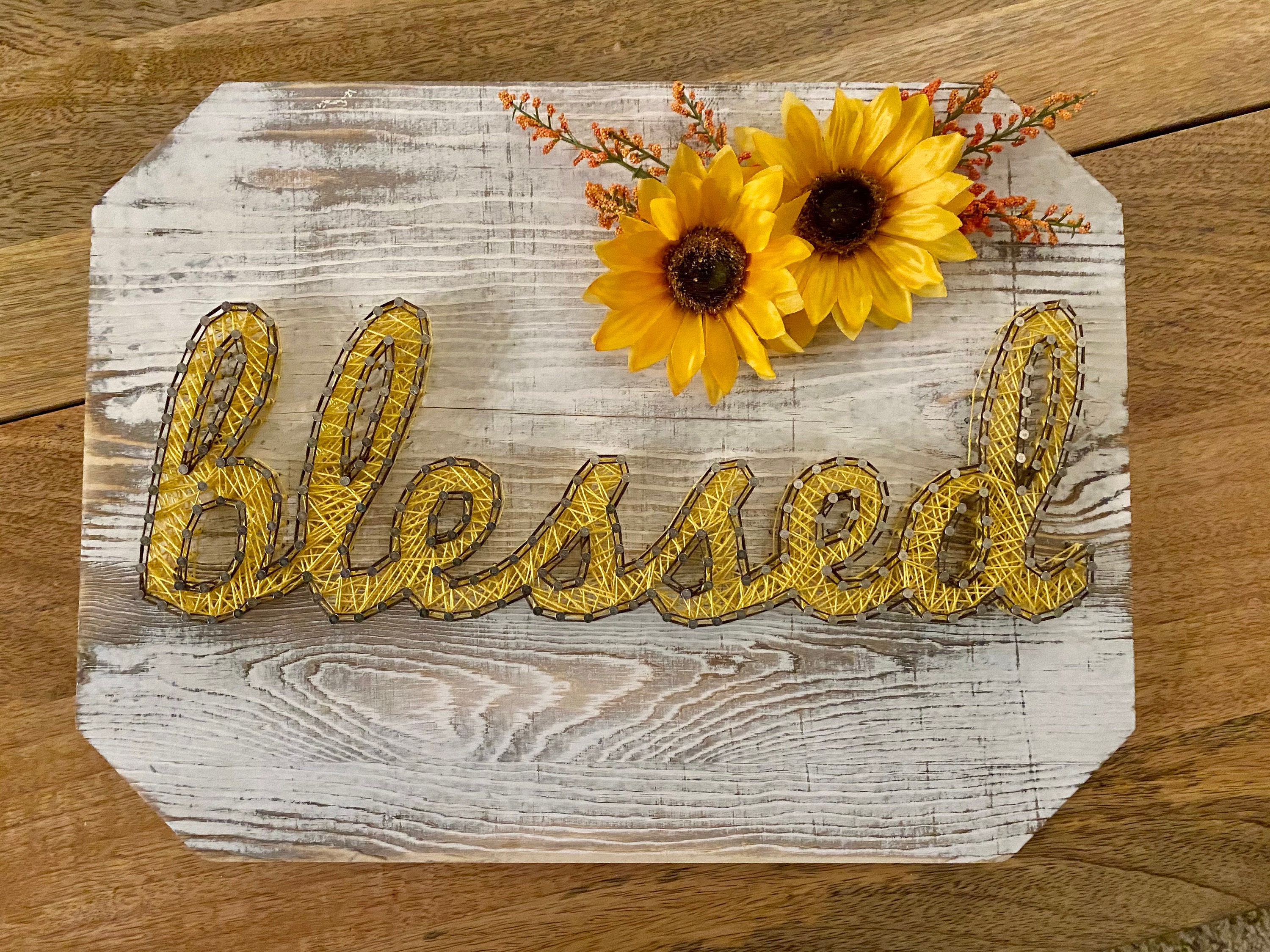 Blessed Sign String Art With Fall Faux Flowers - Etsy