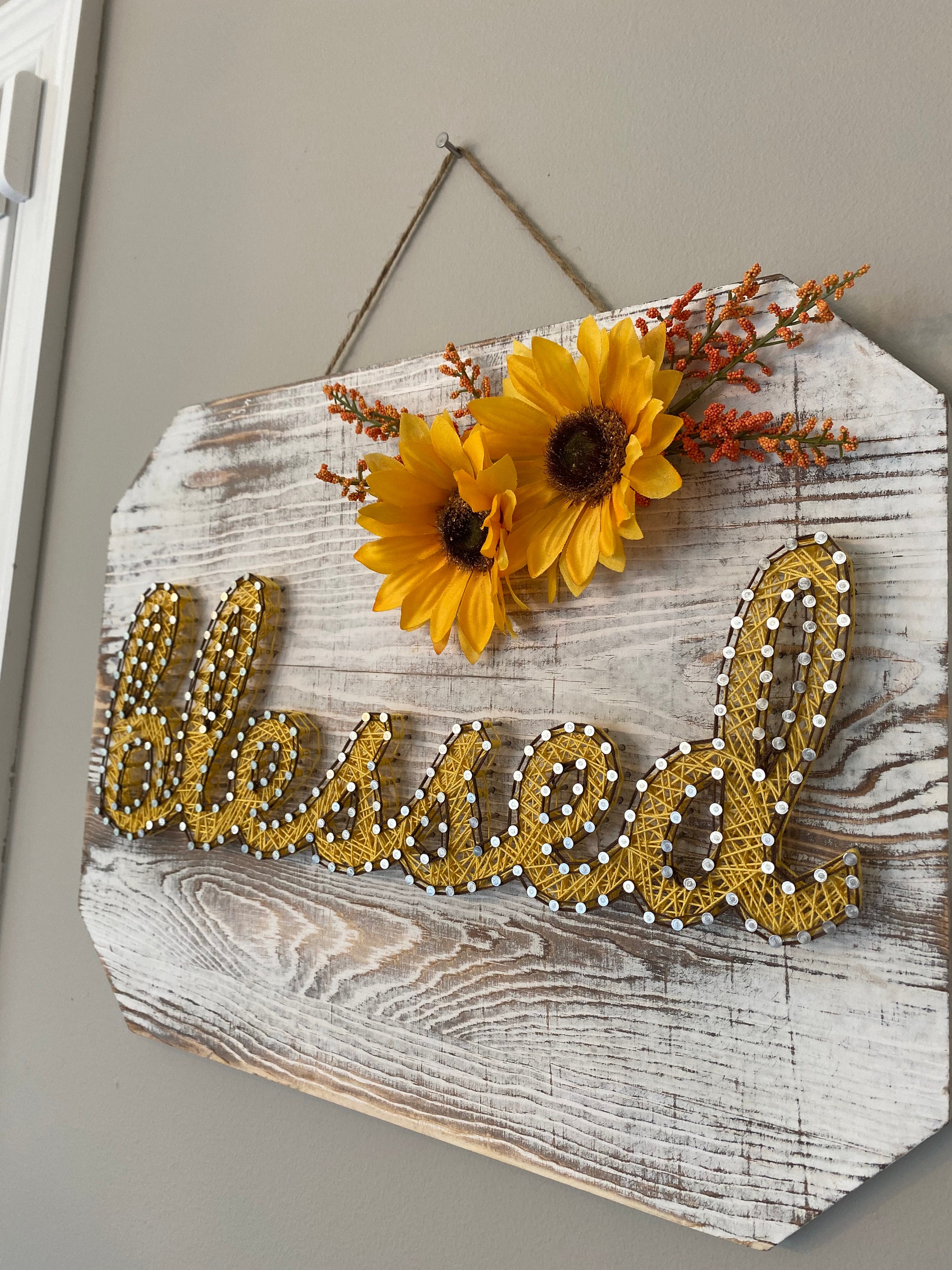 Blessed Sign String Art With Fall Faux Flowers - Etsy
