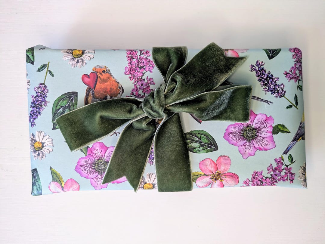 Floral Bird Gift Wrap for Special Birthday Original Hand-painted Paper ...