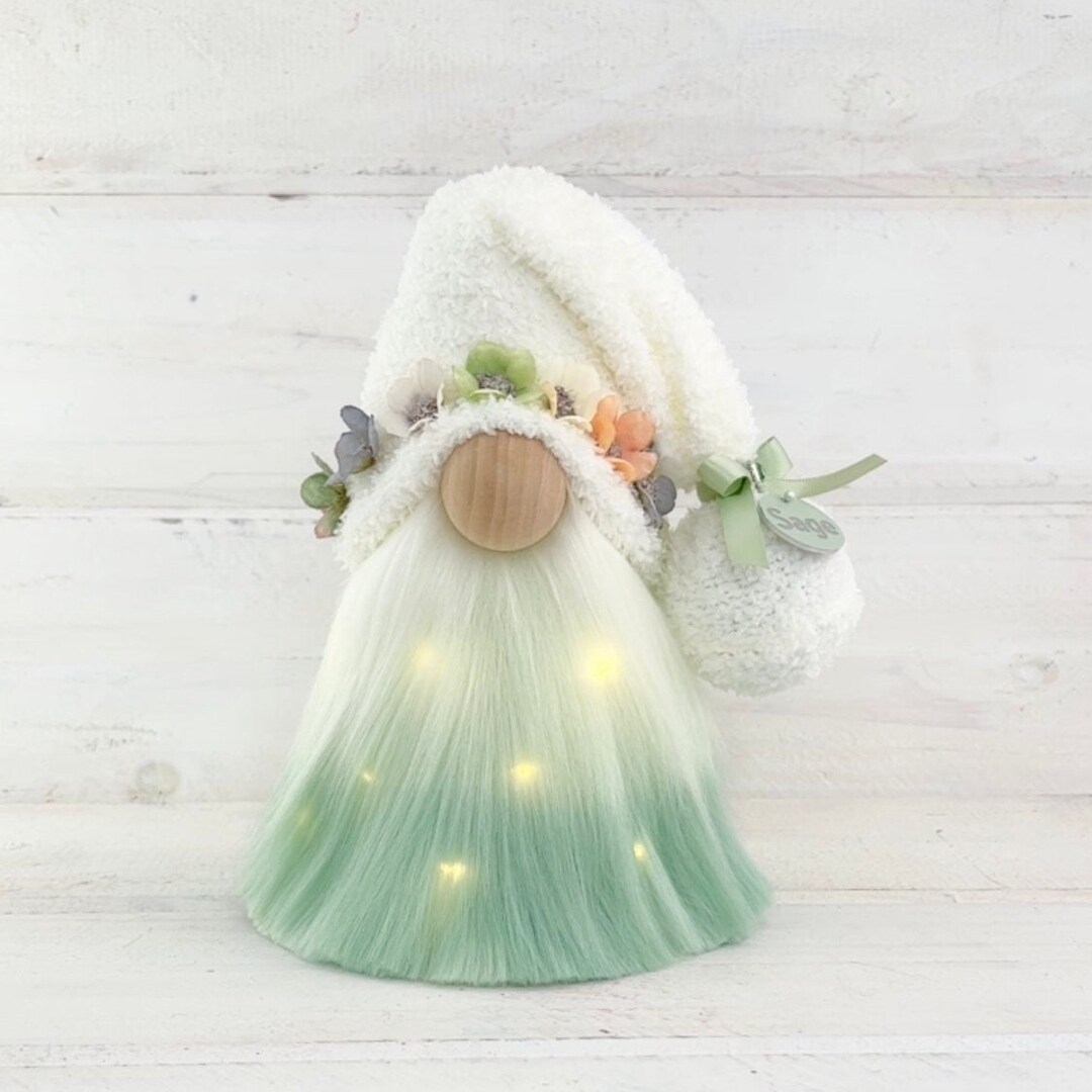 Sage Green Ombré Farmhouse Gnome ~7.5 Inch~ Hand Dyed Fur ~ Flower ...