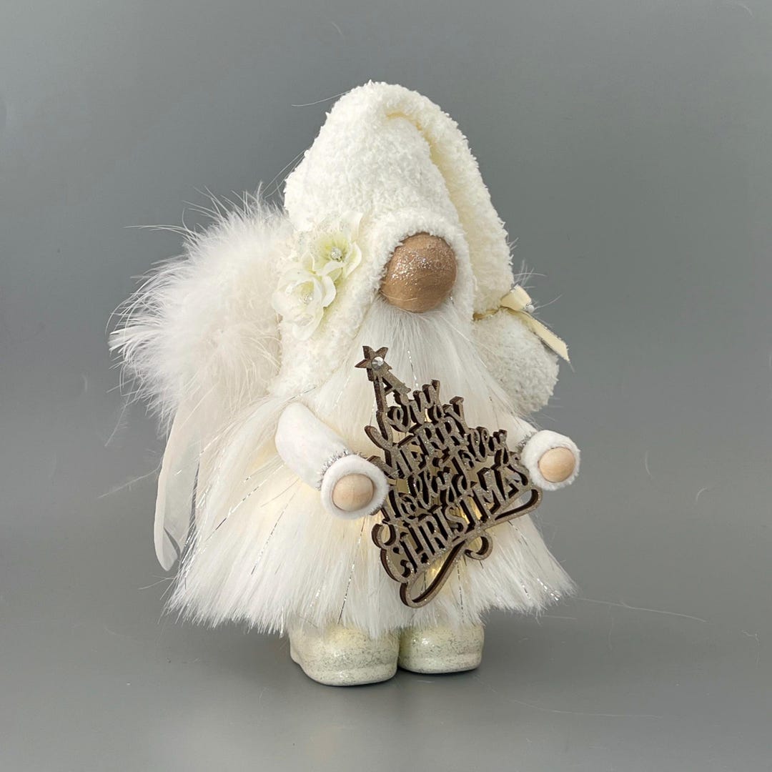 CHRISTMAS Angel Gnome With Hand Poured/painted Ceramic Boots Feather ...