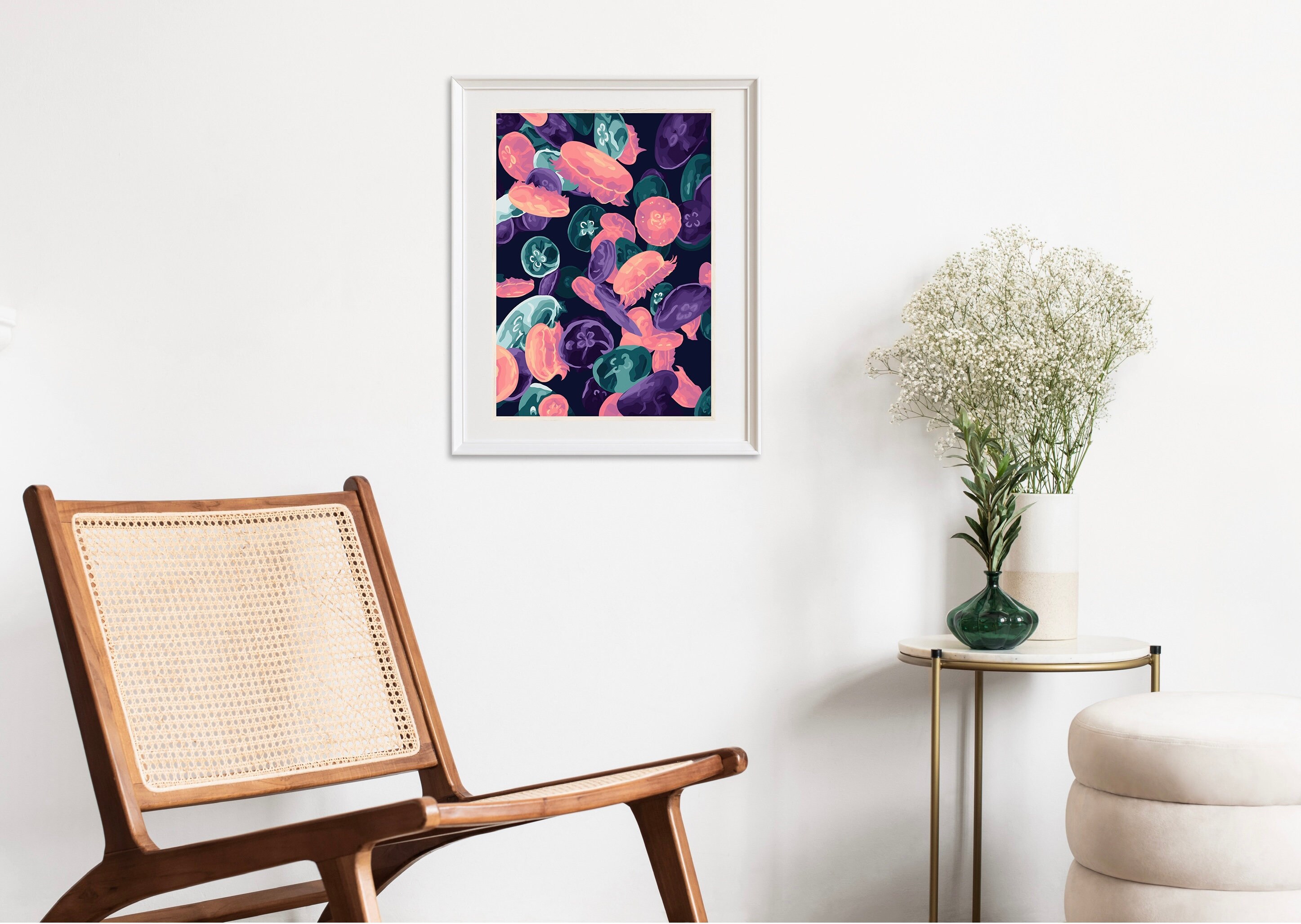 Bright Animals in the Ocean Illustration jelly High Quality Art Print ...