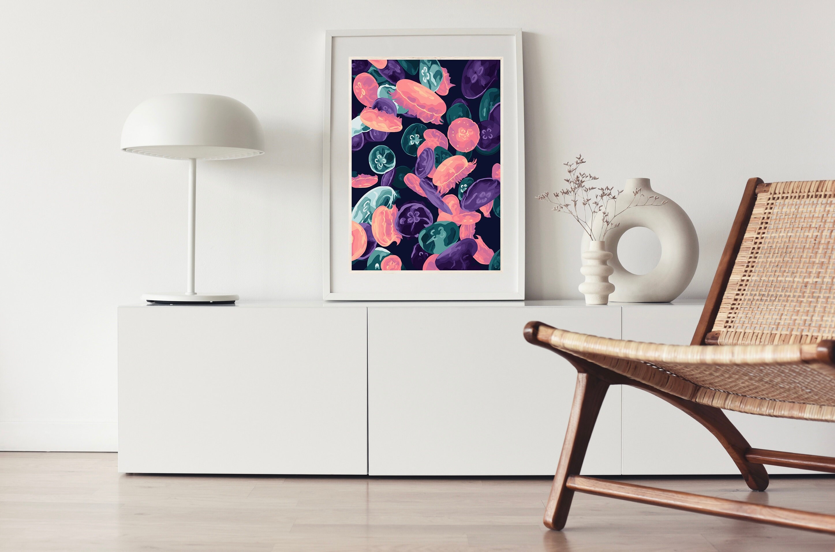 Bright Animals in the Ocean Illustration jelly High Quality Art Print ...