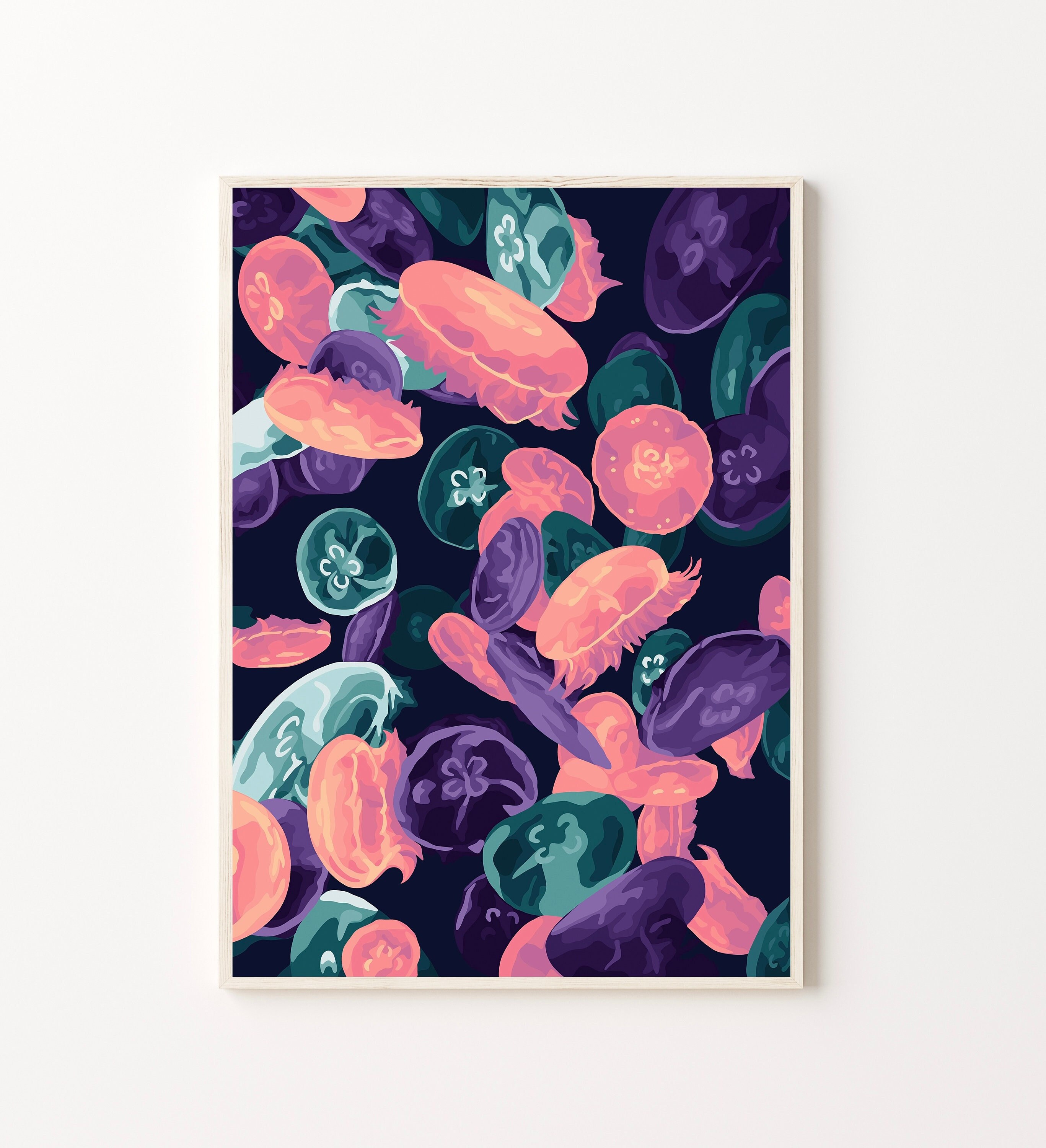 Bright Animals in the Ocean Illustration jelly High Quality Art Print ...