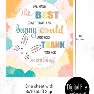 Bunny Printable Tags. Easter Staff Sign. Staff Sign. Staff Appreciation ...