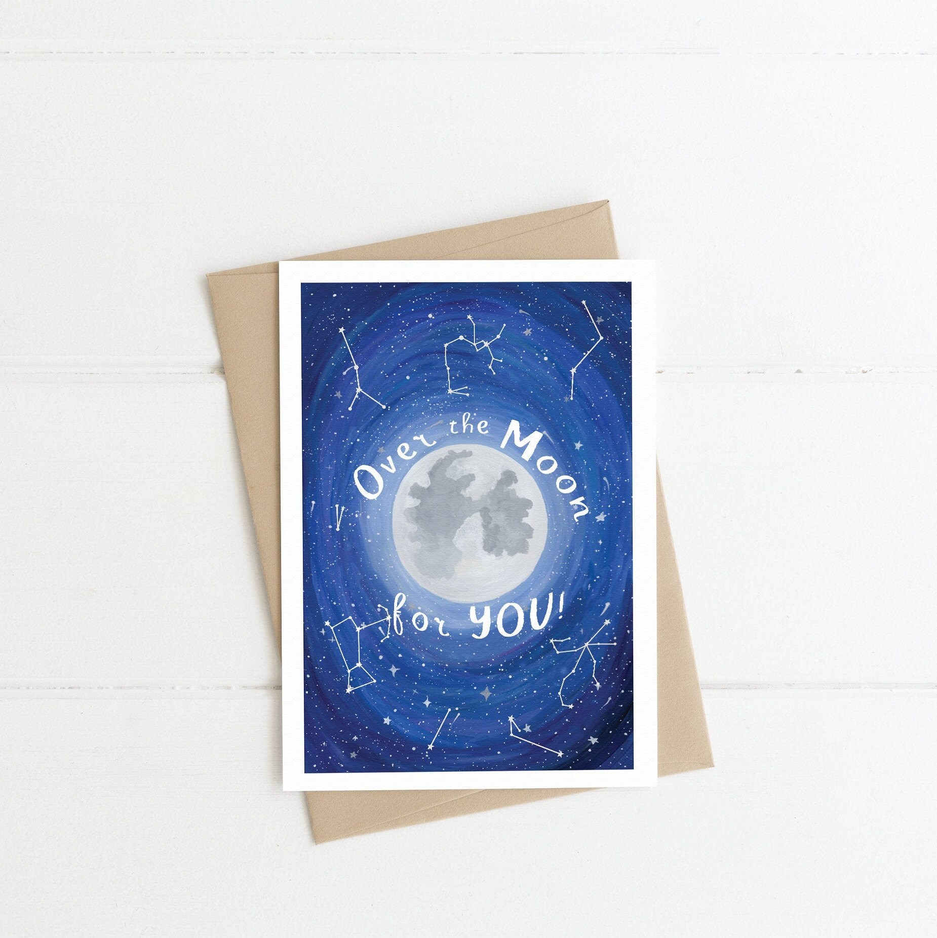 Over the Moon for You Congratulations Card Full Moon Galaxy - Etsy