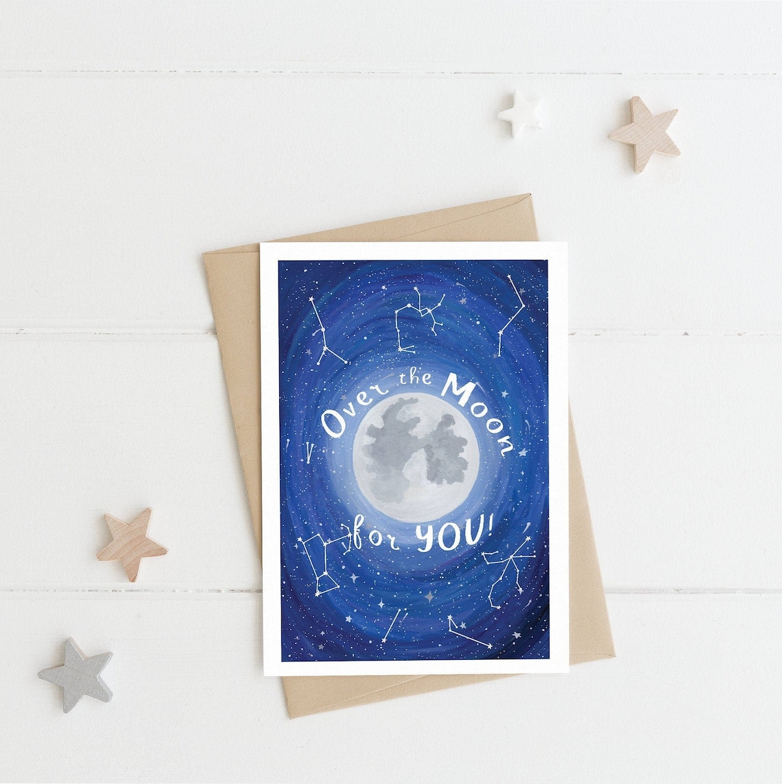 Over the Moon for You Congratulations Card Full Moon Galaxy - Etsy