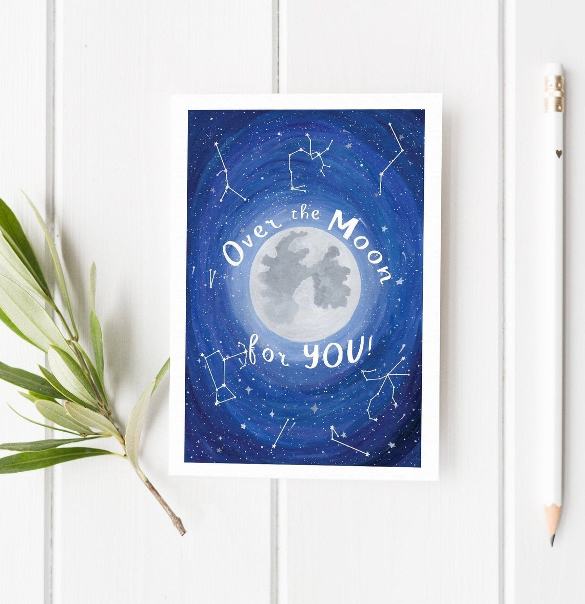 Over the Moon for You Congratulations Card Full Moon Galaxy - Etsy