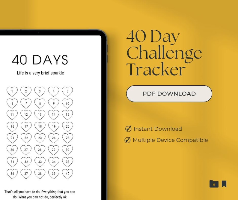 40 Day Challenge Tracker Printable | PDF Habit Tracker | Digital ...
