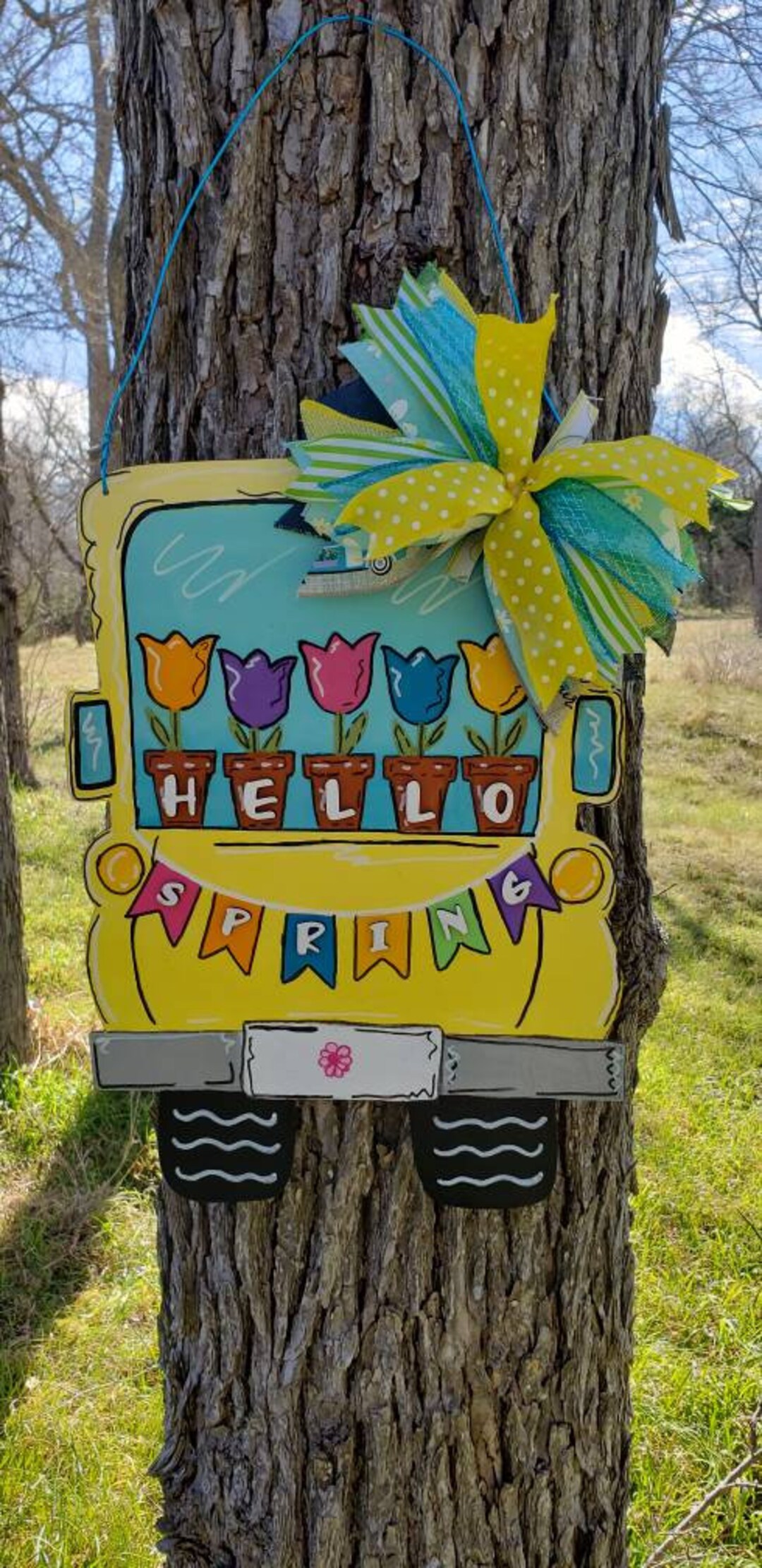 Happy Spring Truck Door Hanger, Wreath Sign or Porch Leaner Attachment ...
