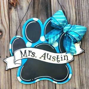 Personalized Paw Print Door Hanger, Teacher Classroom Decor Sign, Dog ...
