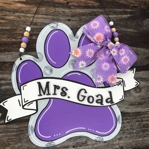 Personalized Paw Print Door Hanger, Teacher Classroom Decor Sign, Dog ...