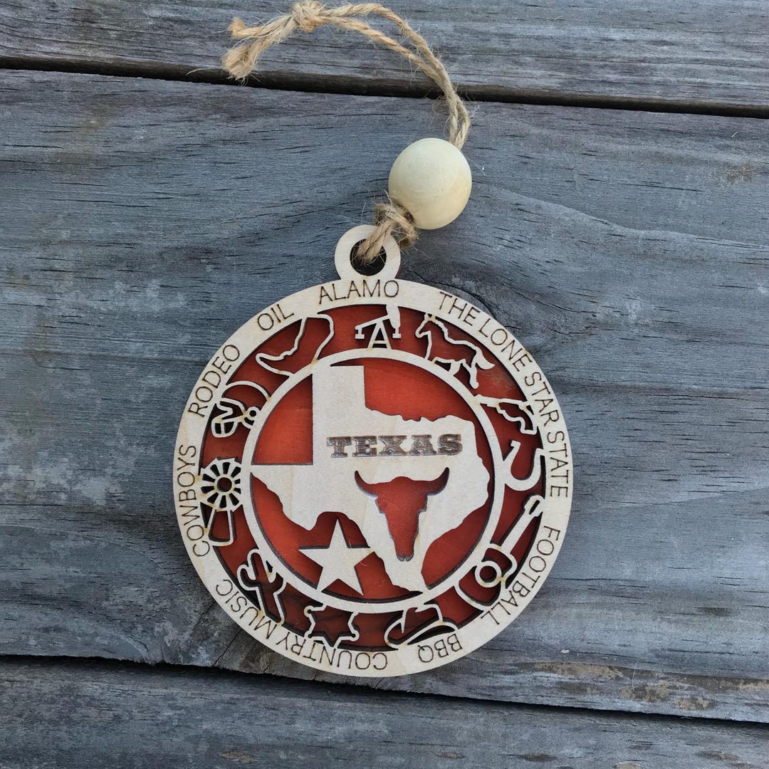 Texas Ornament | Lone Star State Christmas Decoration | Laser Cut Wood ...