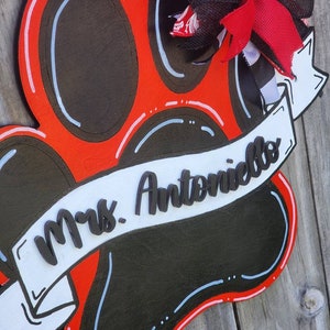 Personalized Paw Print Door Hanger, Teacher Classroom Decor Sign, Dog ...