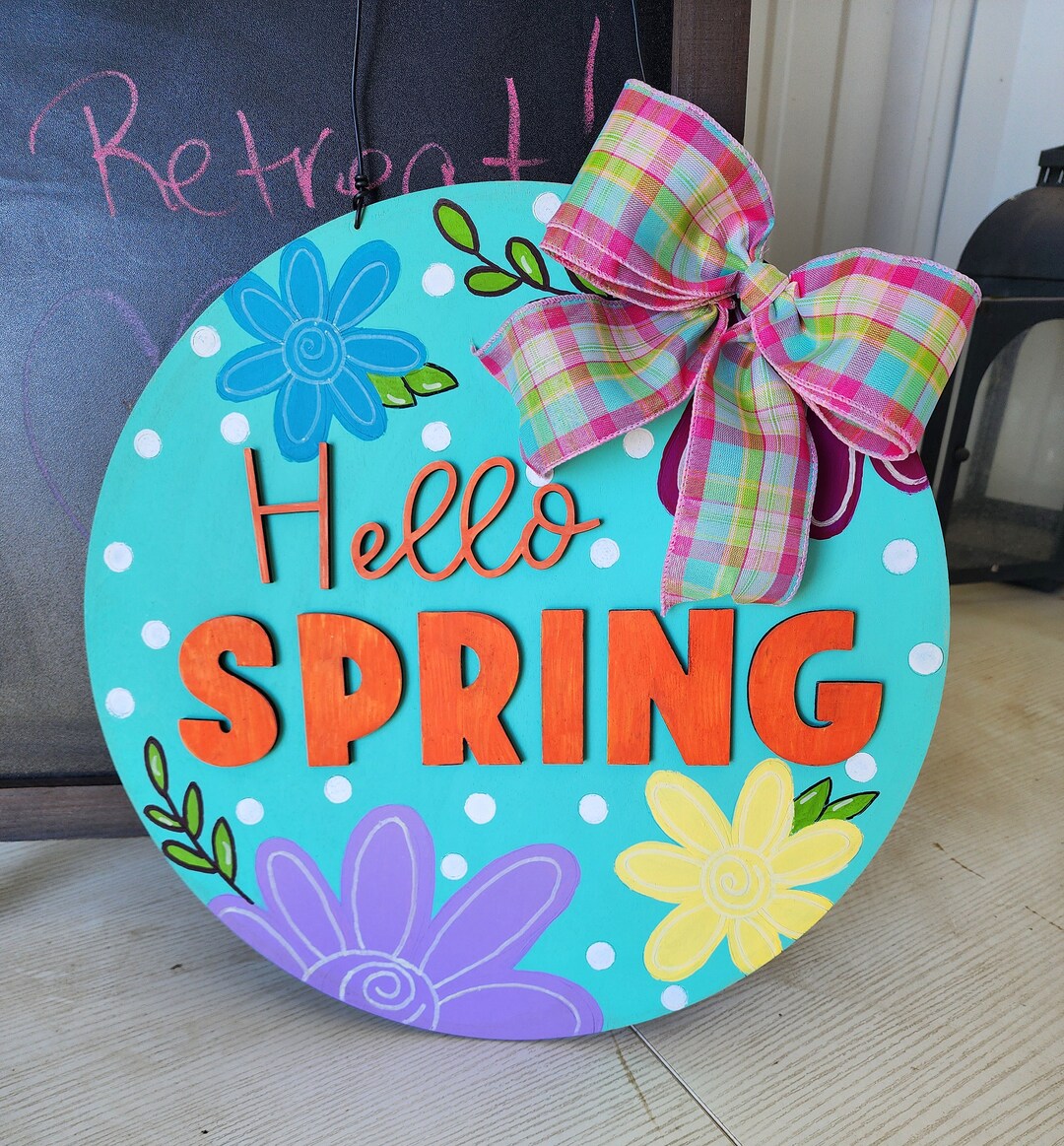 Hello Spring Door Hanger | Spring Flowers Wood Wreath | Spring Door ...