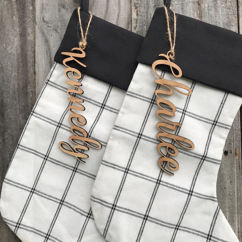 Personalized Wood Christmas Stocking Tag | Farmhouse Name Ornament - Etsy