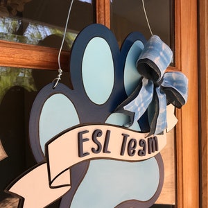 Personalized Paw Print Door Hanger, Teacher Classroom Decor Sign, Dog ...