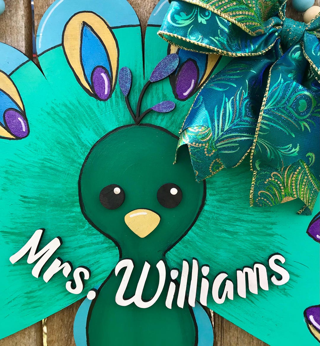Peacock Door Hanger | Personalized Peacock Classroom Sign | Teacher ...