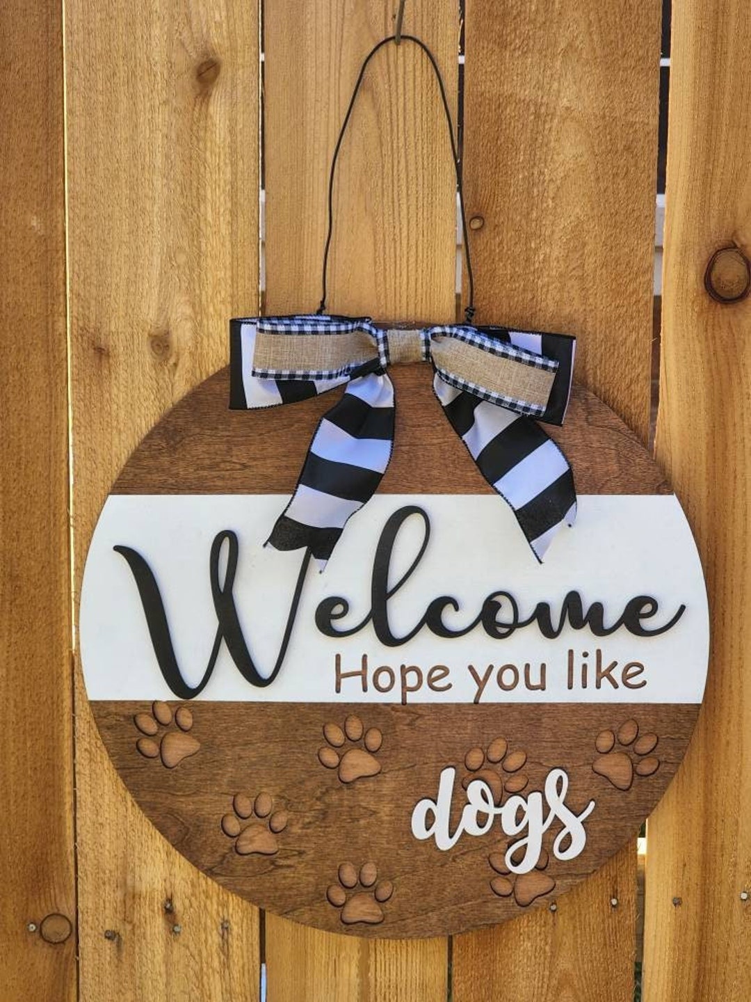 Dog Front Door Sign, Welcome Welcome Hope You Like Dogs, Pet Decor ...