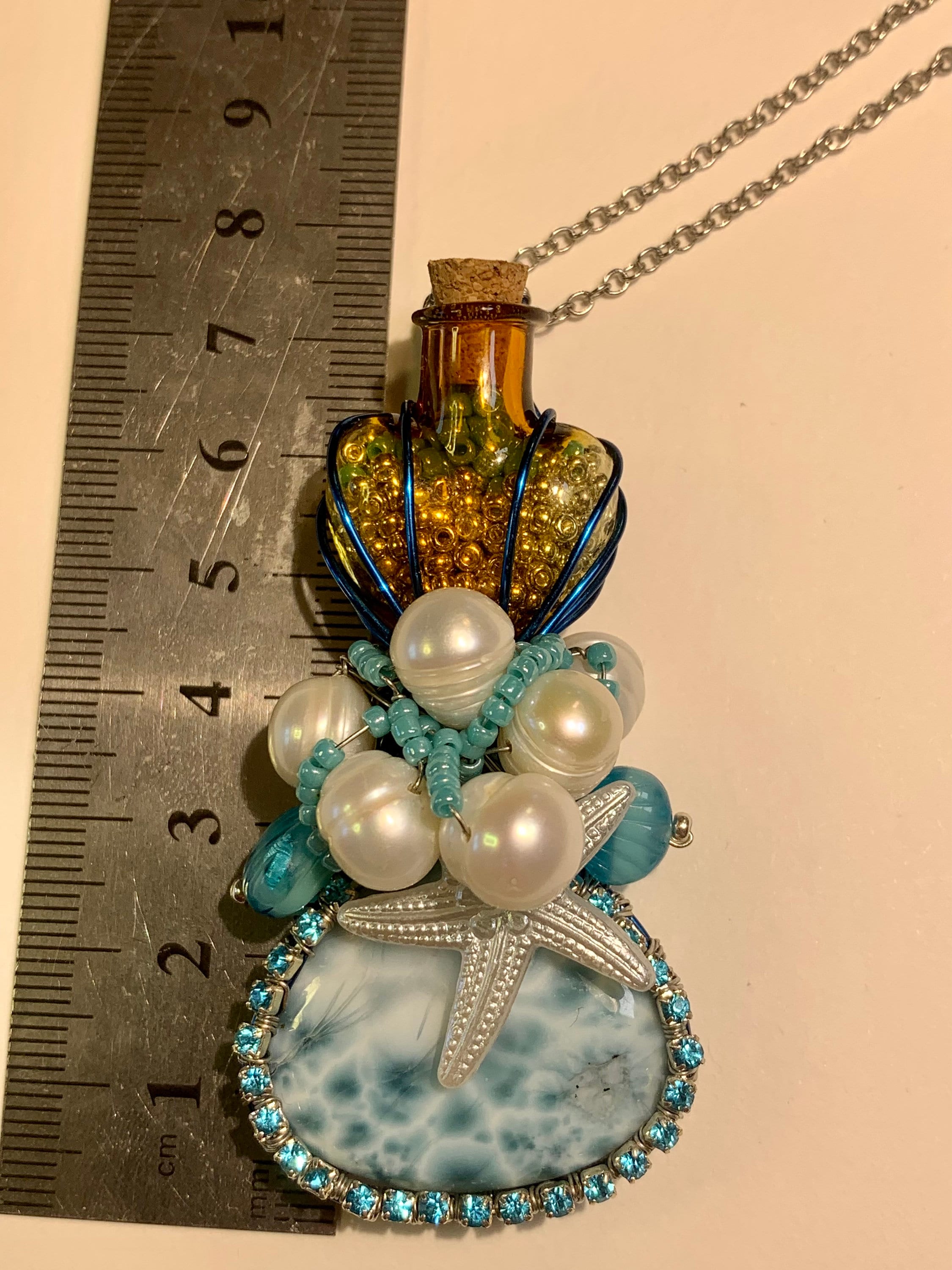 A Mermaid Amulet Necklace | Larimar, Real Pearls, Memory Bottle and ...