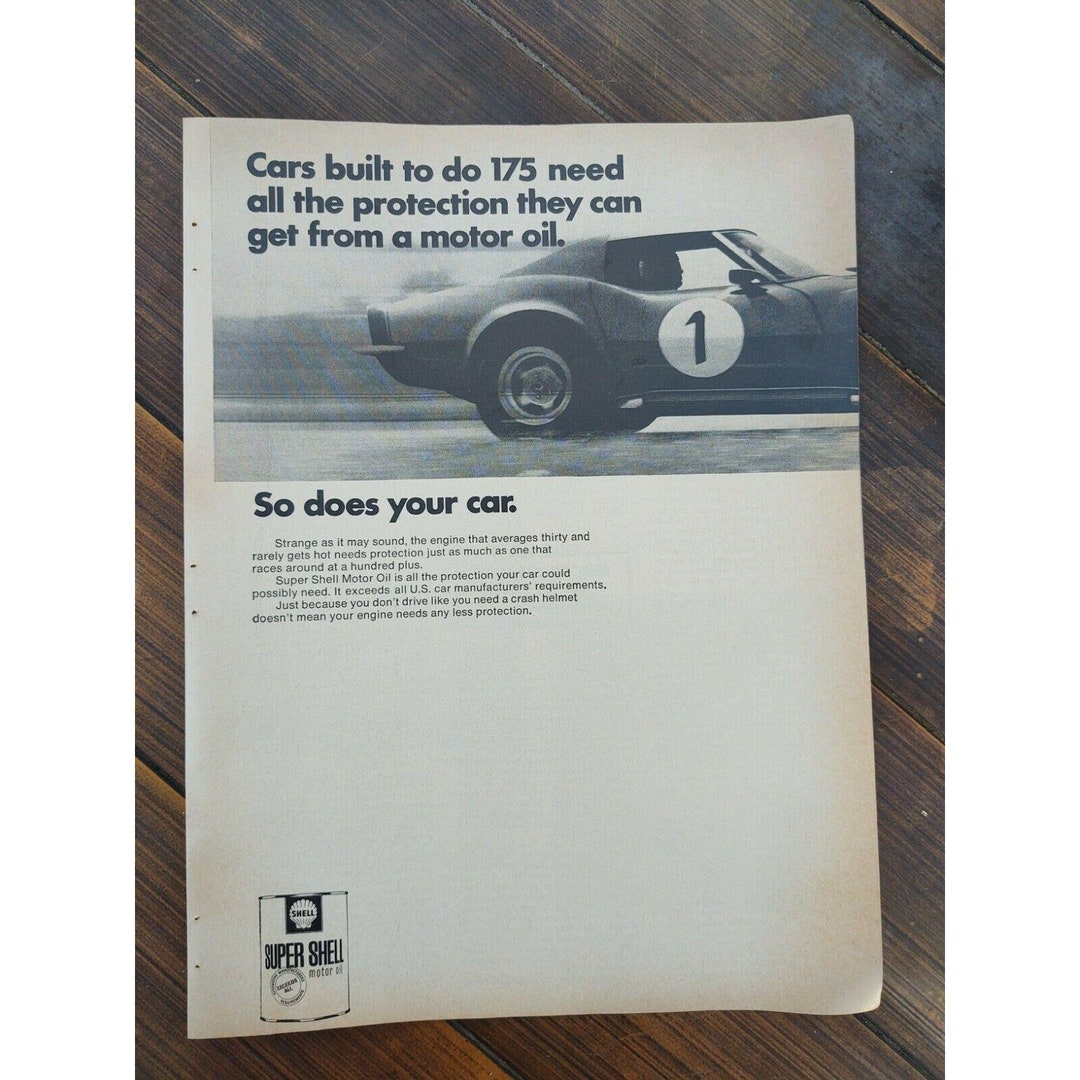 Vintage 1969 Corvette Shell Motor Oil Print Ad - Etsy