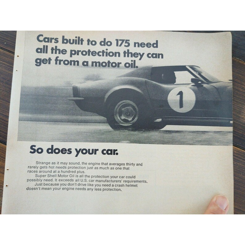 Vintage 1969 Corvette Shell Motor Oil Print Ad - Etsy