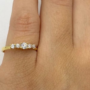 14K Gold Pinky Ring, Five Stone Ring, Dainty Pinky Ring, Multi-stone ...
