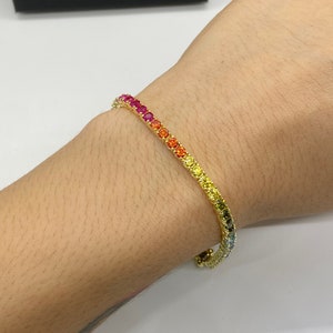 3mm Rainbow Tennis Bracelet, Colorful Sapphire Simulants Bracelet ...