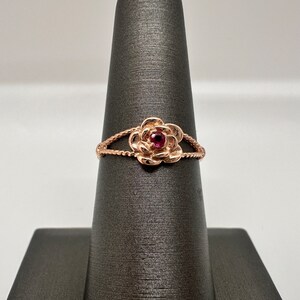 14K Ruby Rose Ring Vintage Style, Rose Gold Blooming Rose Flower Ring ...