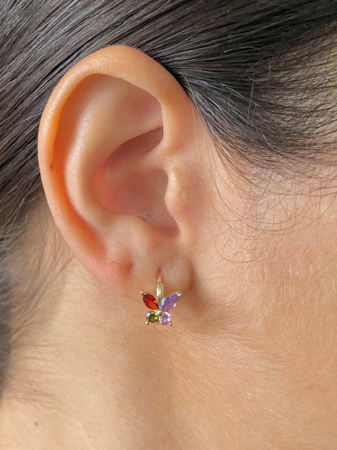 Colorful Butterfly Hoop Earrings, Multi-gemstone Hoops Earrings ...